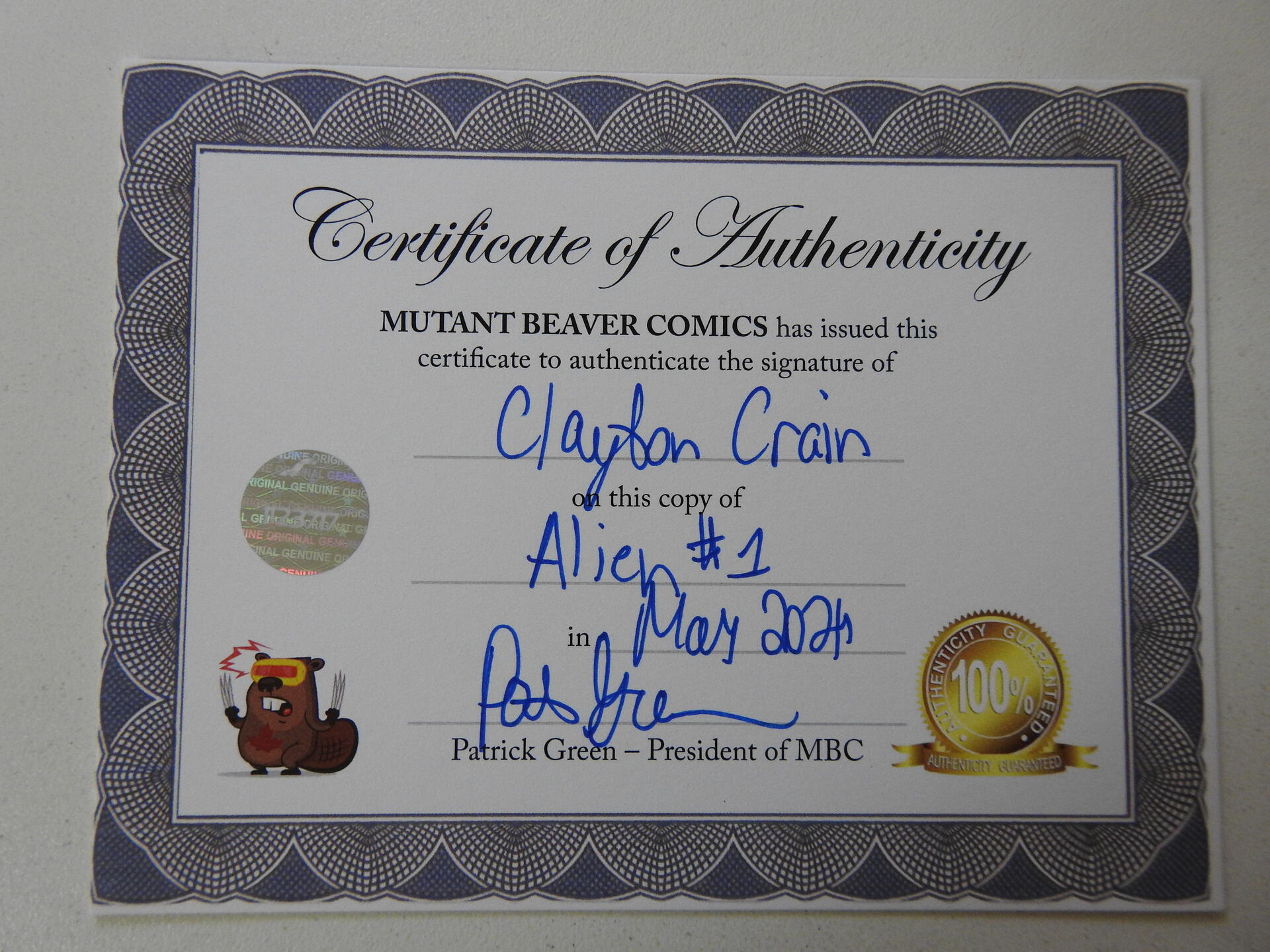 Alien #1 Virgin Variant Signed by clayton Crain W/ Certificate of ...