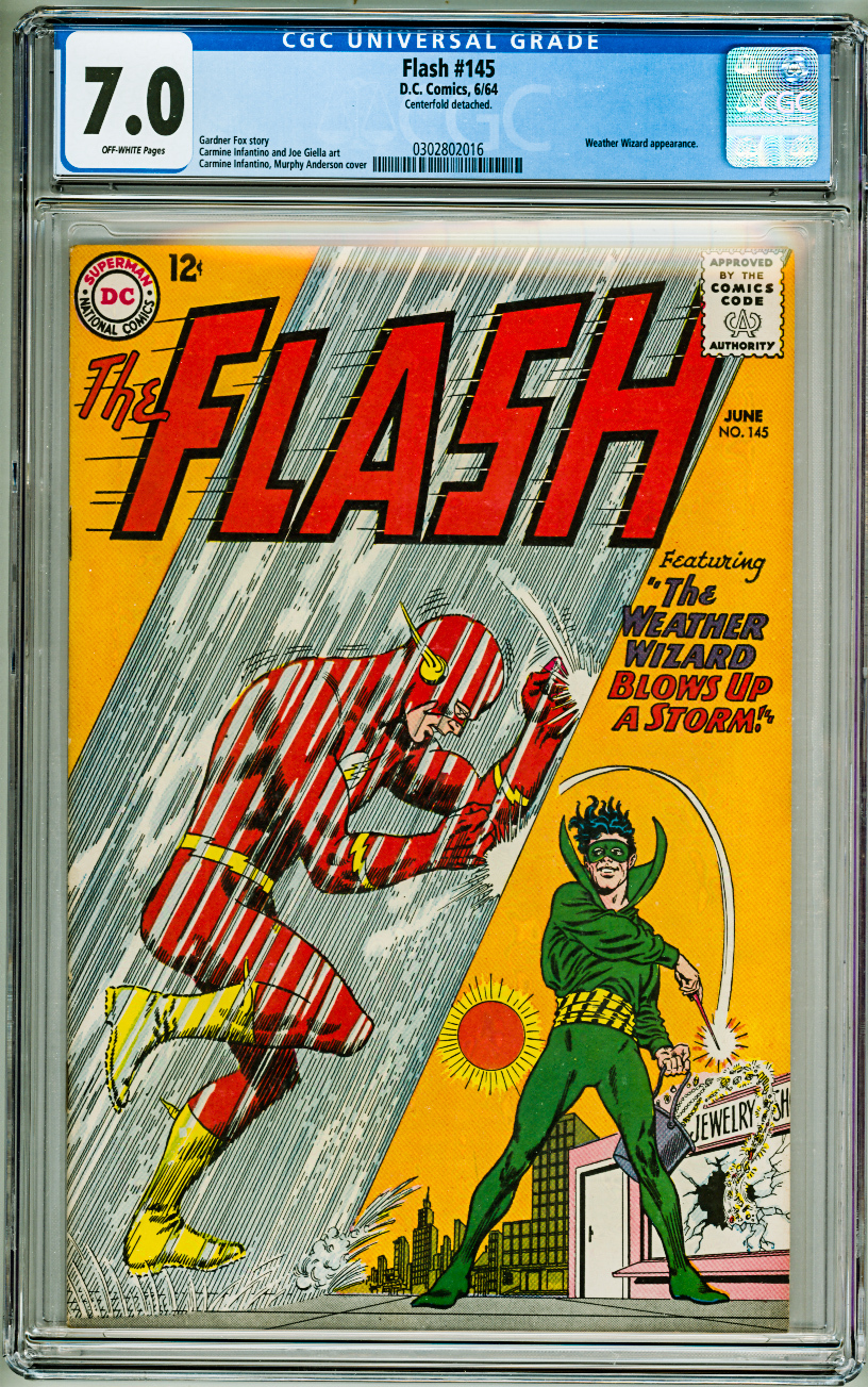 The Flash #145 (1964) CGC 7.0! OW Pages! small crack top of slab ...