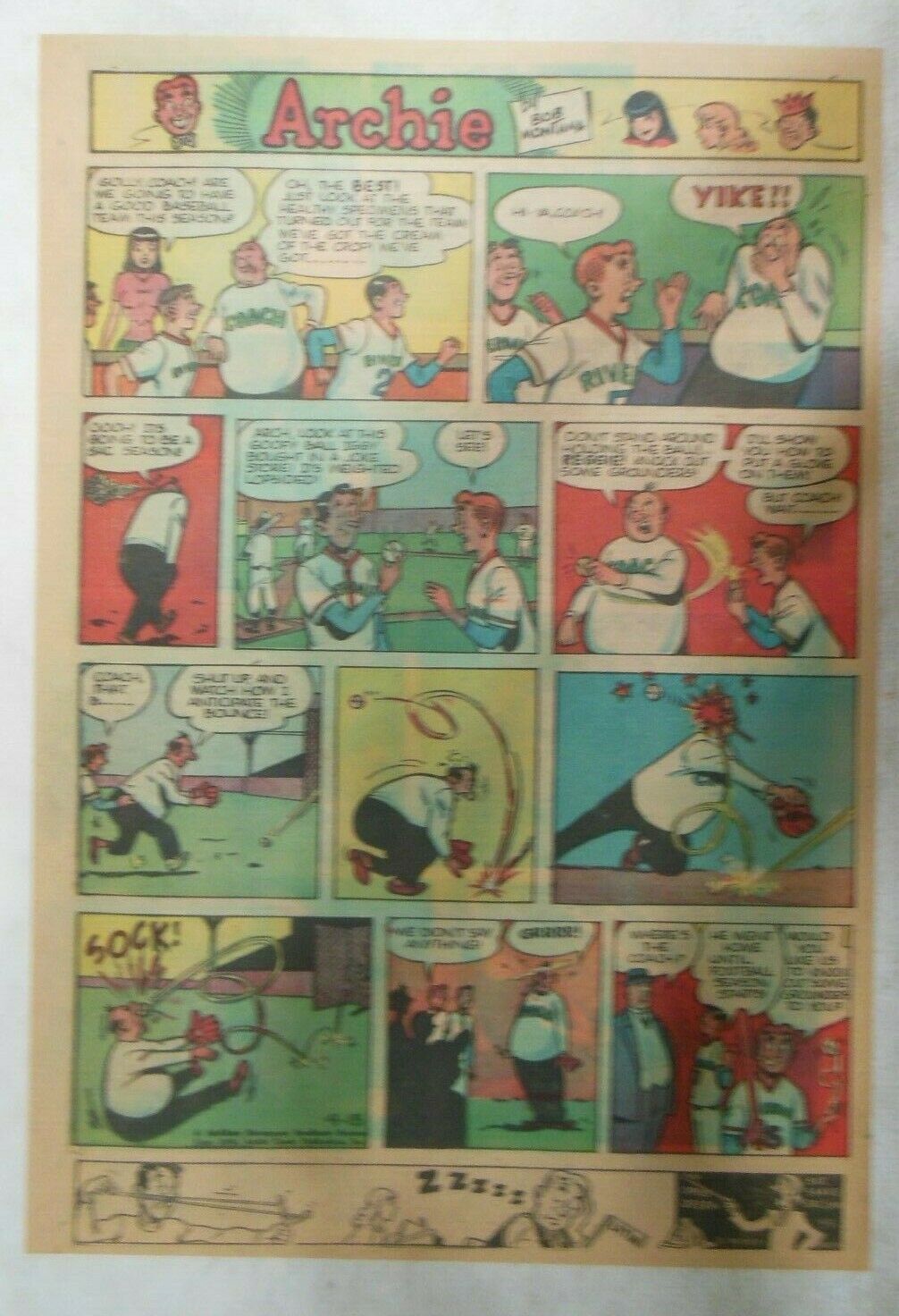 Archie Sunday by Bob Montana from 4/13/1952 Very Early! Tabloid Size ...