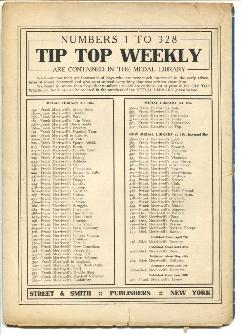 Tip Top Weekly #645 8/21/1908- Frank Merriwell-new logo-pulp thrills-G ...