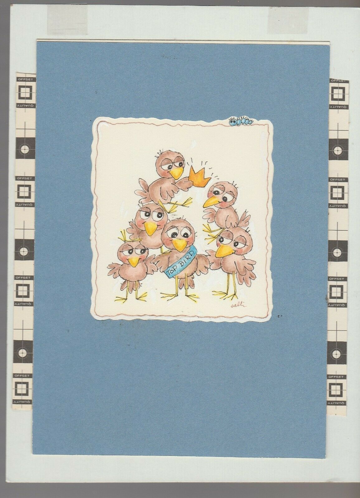 GOOD LUCK & BEST WISHES Cartoon Birds Top Bird 7x9" Greeting Card Art # ...