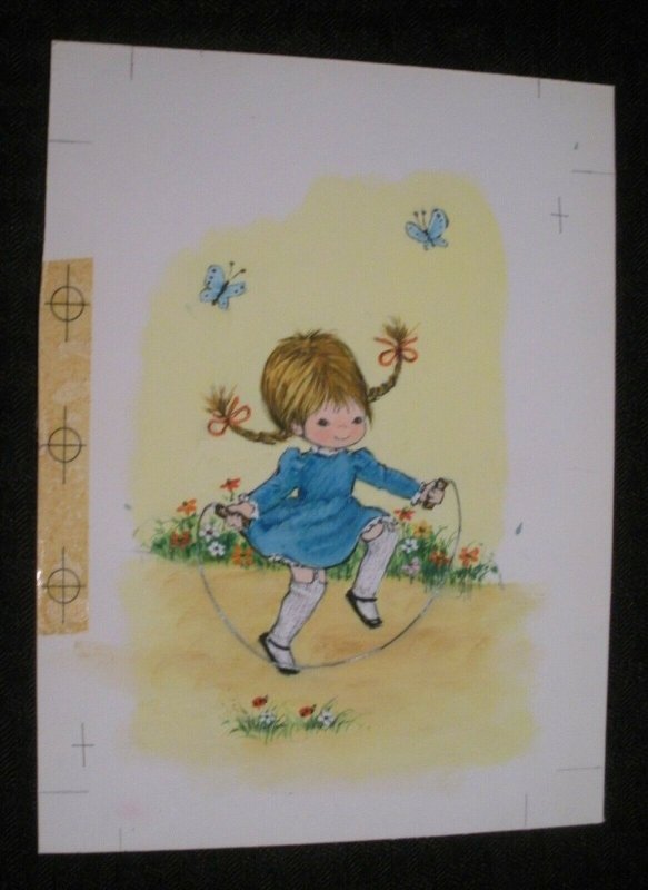 HAPPY BIRTHDAY Cute Girl w/ Pigtails Skipping Rope 6x8" Greeting Card ...