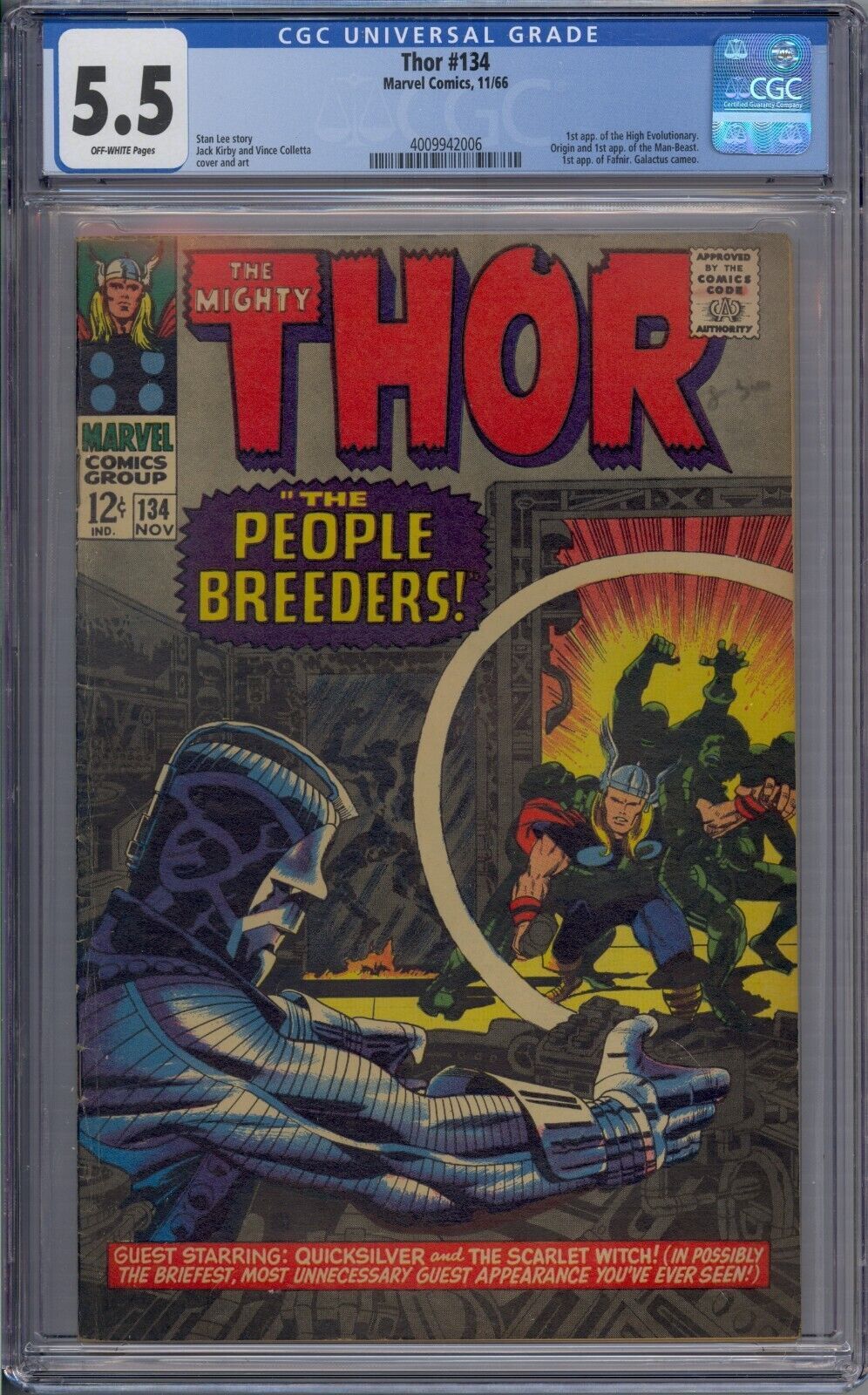 Thor #134 CGC 5.5 1st High Evolutionary Galactus Origin 1st Man-Beast ...