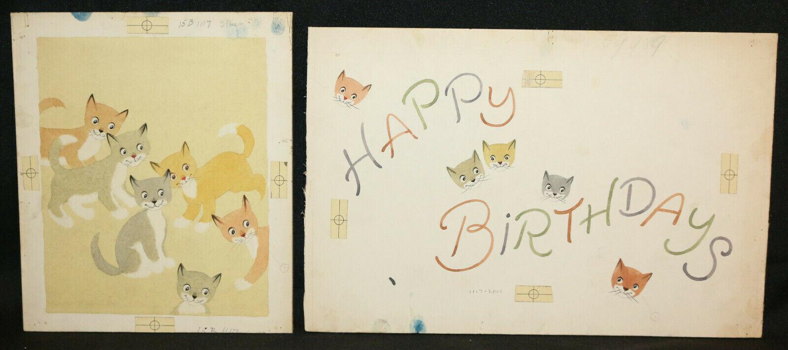 Eleven Cats Happy Birthdays 2pc Original Greeting Card Painted Art ...