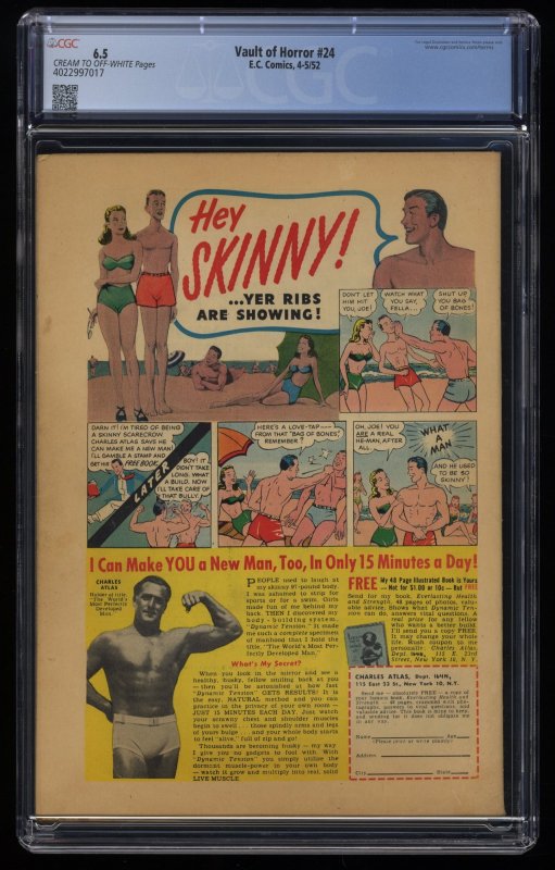 Vault of Horror #24 CGC FN+ 6.5 Cream To Off White Johnny Craig Horror ...