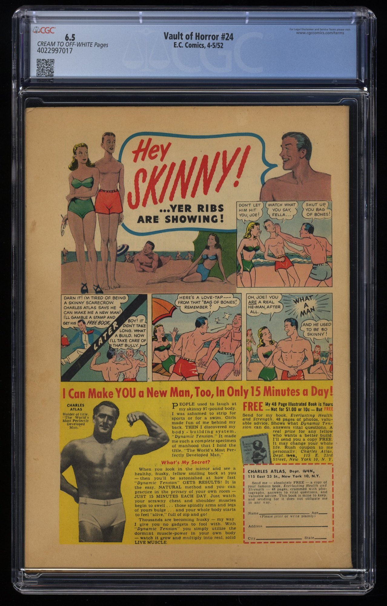 Vault of Horror #24 CGC FN+ 6.5 Cream To Off White Johnny Craig Horror ...