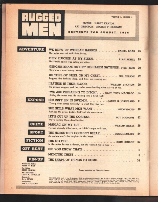 Rugged Men #3 8/1956-Frogmen setting explosives-Clarence Doore cover ...