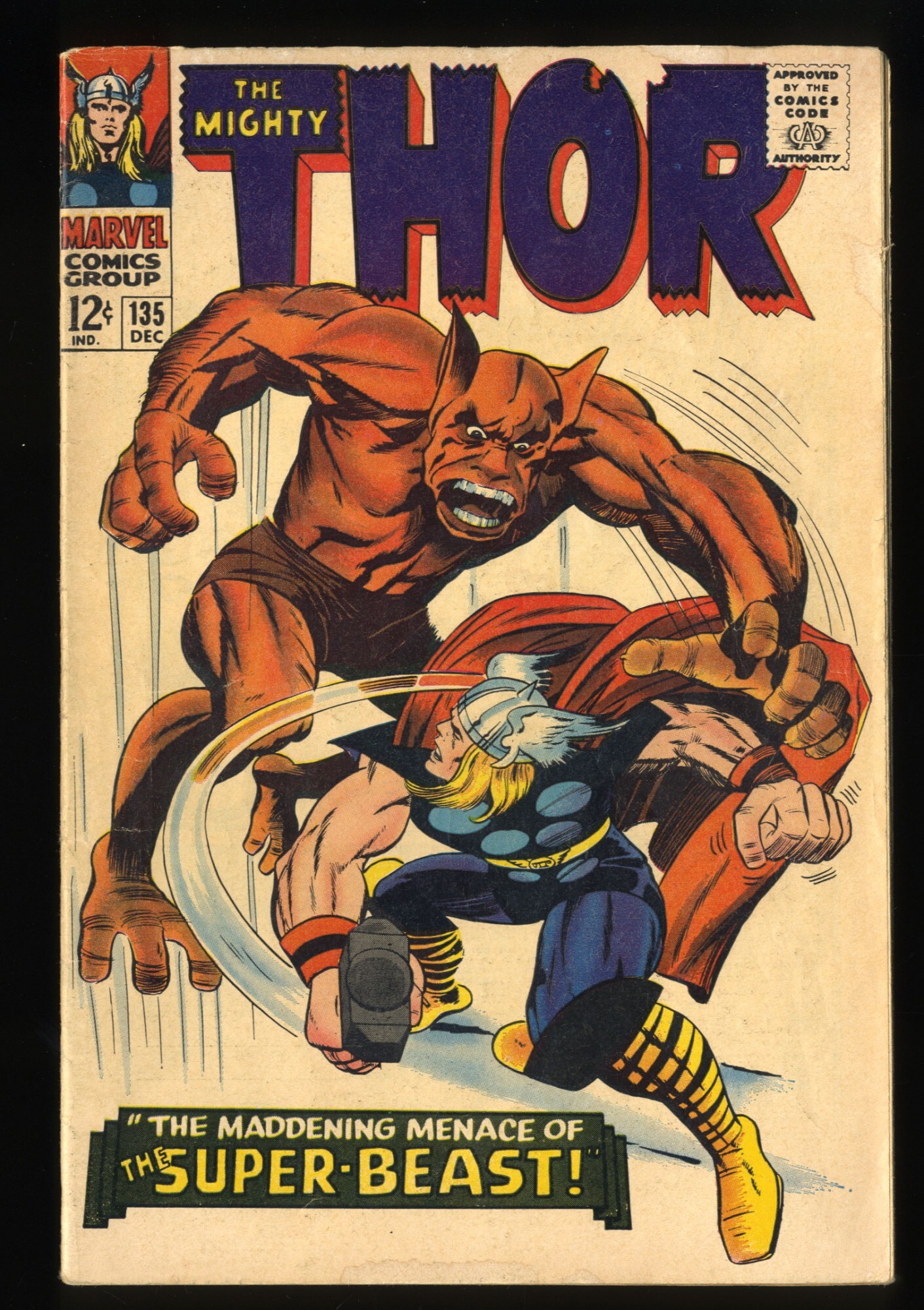 Thor #135 VG+ 4.5 White Pages Maddening Menace of Super-Beast! Jack ...