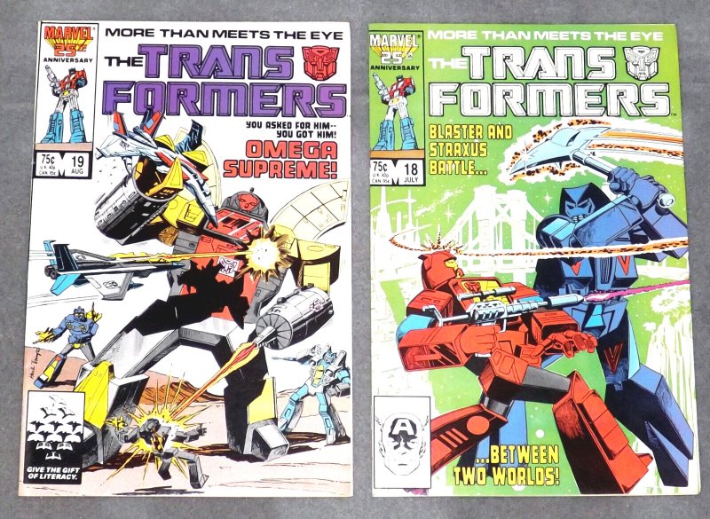 TRANSFORMERS #18 19 NM- 2 Issues 1986 1st Omega Supreme MCU Marvel ...