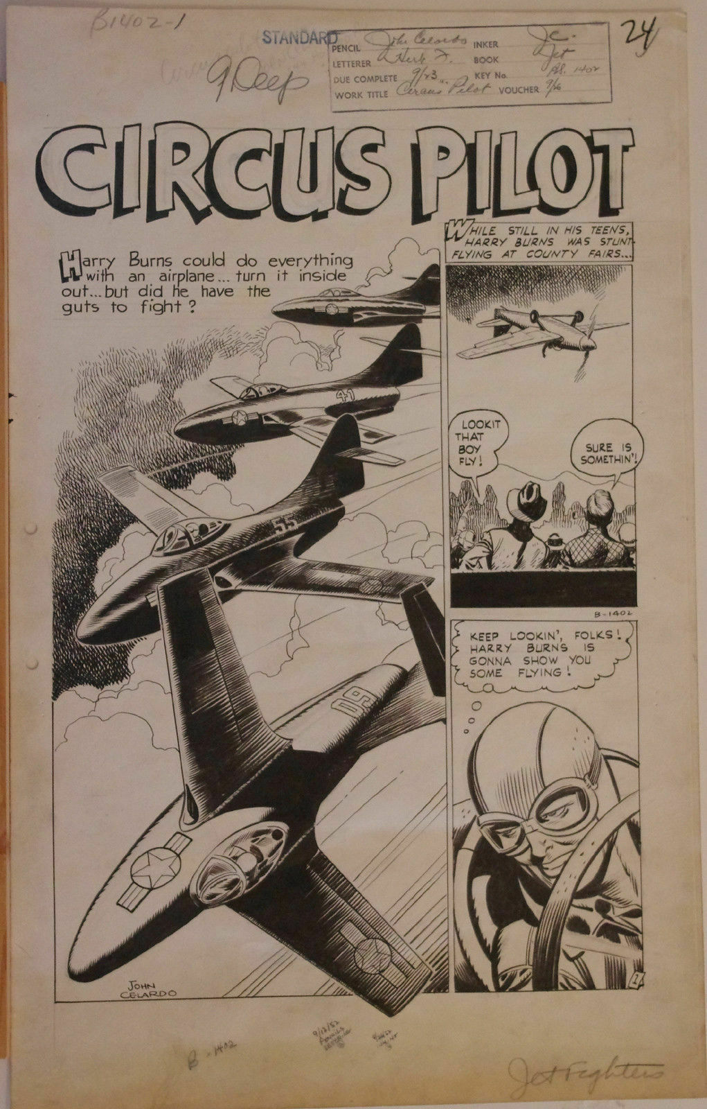 JOHN CELARDO original art, JET FIGHTERS #6, pgs 24-30, 1952, 7 pgs ...
