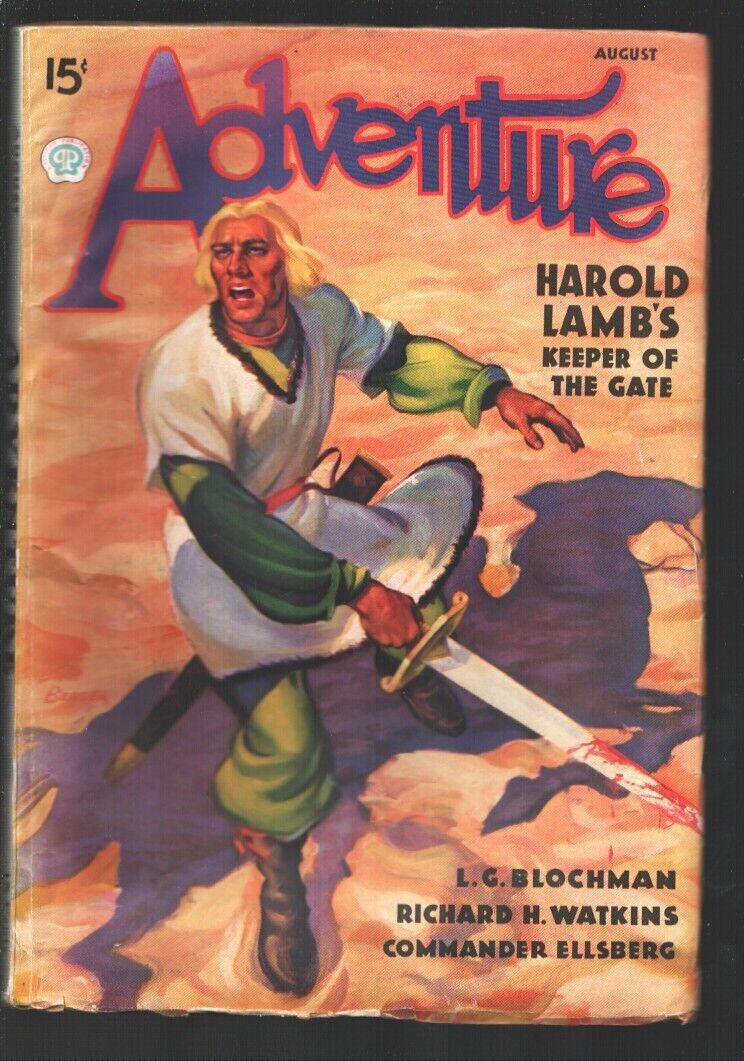 Adventure 8/1939-Bloody sword fight cover by David Berger.-Harold Lamb ...