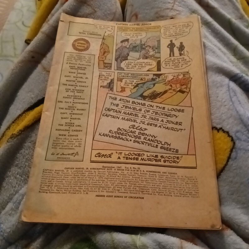 Captain Marvel Jr #53 fawcett comics 1947 Atomic Bomb issue golden age ...