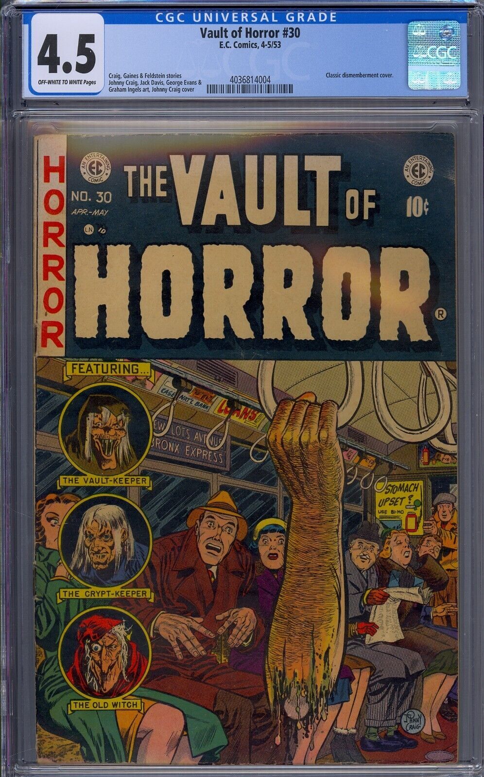 Vault of Horror #30 CGC 4.5 Classic Dismemberment Cover Pre-Code Horror ...