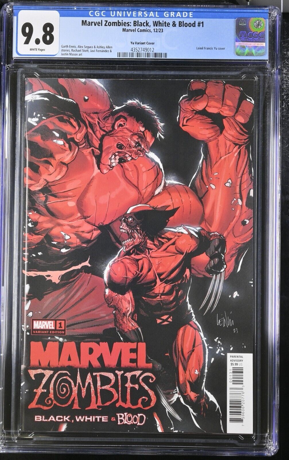 Marvel Zombies Black White & Blood #1 CGC 9.8 Yu Variant 2023 Hulk ...