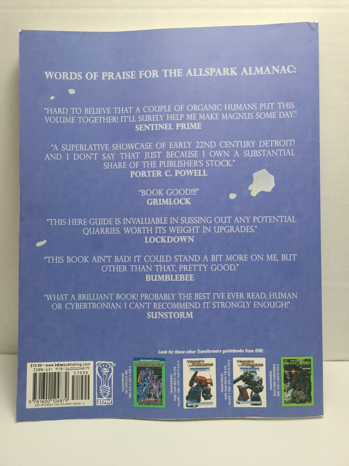 Transformers Animated The AllSpark Almanac Jim Sorenson IDW Used C2 ...