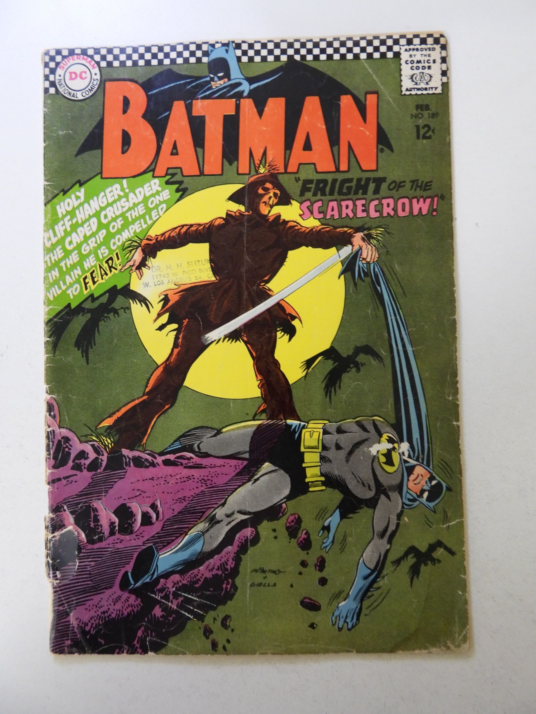 Batman #189 (1967) 1st silver age appearance of Scarecrow GD condition ...