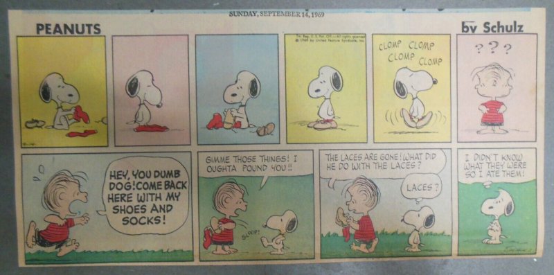 Peanuts Sunday Page by Charles Schulz from 9/14/1969 Size: ~7.5 x 15 ...