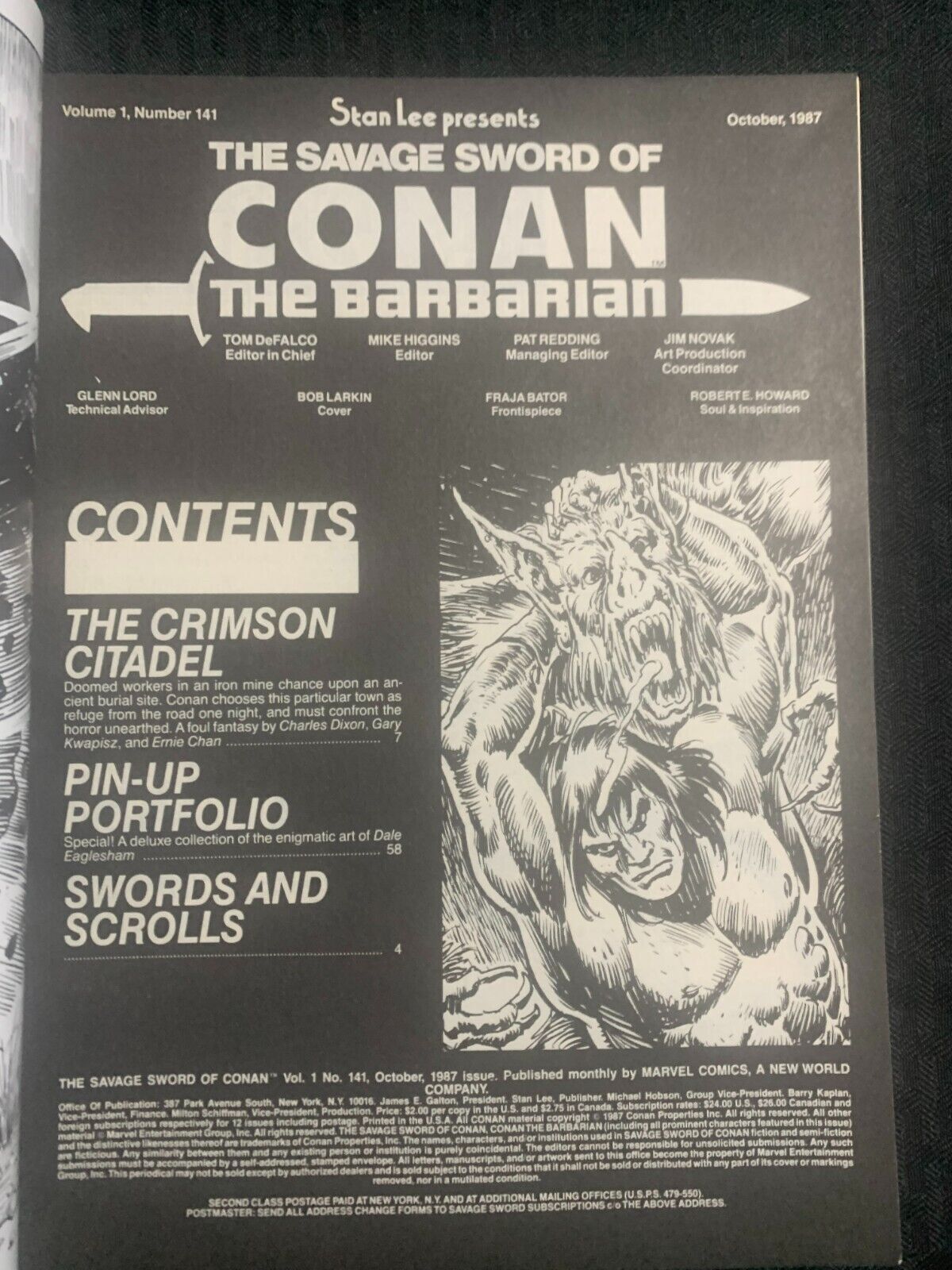1987 SAVAGE SWORD OF CONAN Magazine #141 FVF 7.0 Bob Larkin Cover ...