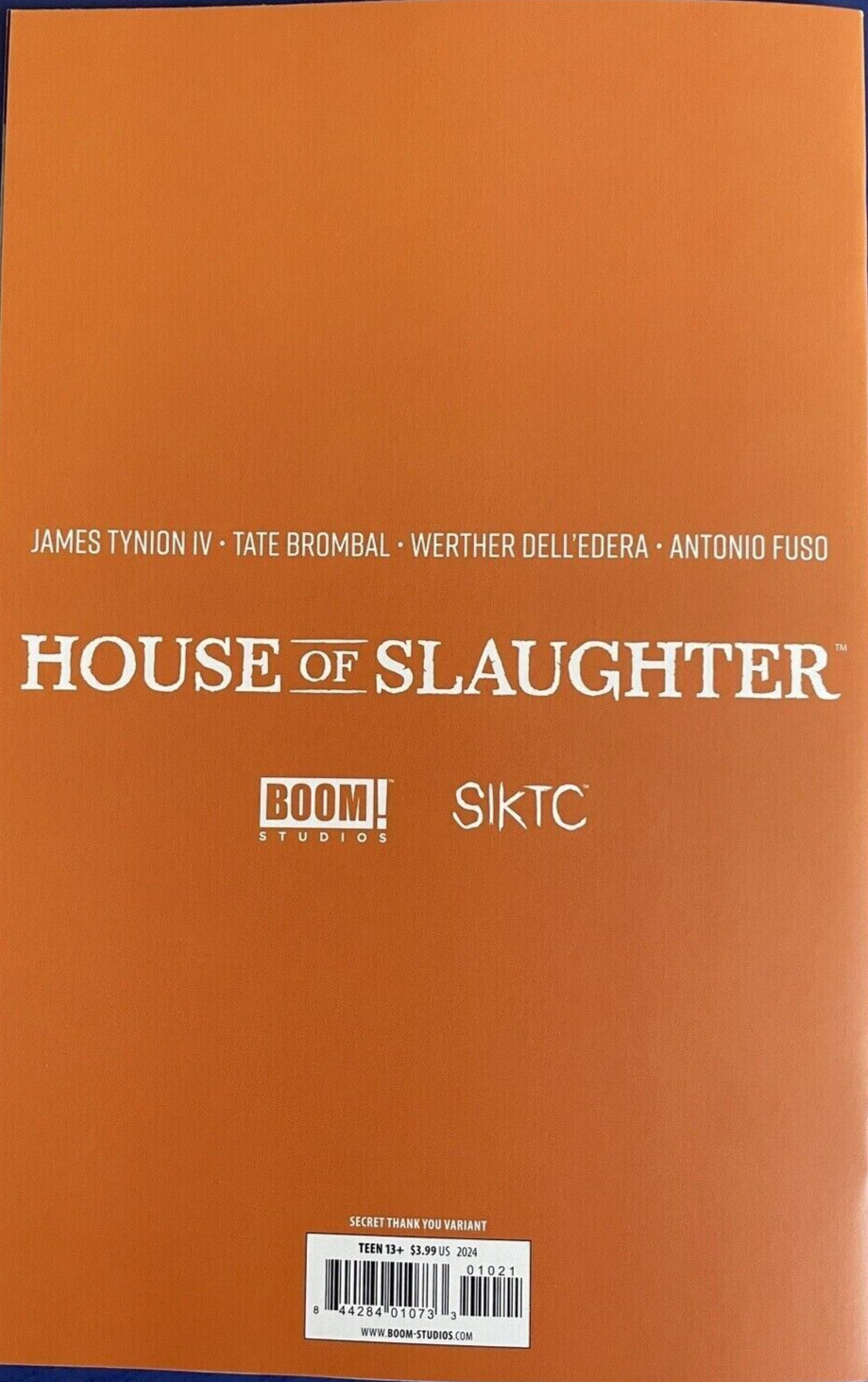 House Of Slaughter #21 Ashcan Secret Thank You Variant Boom Studios ...