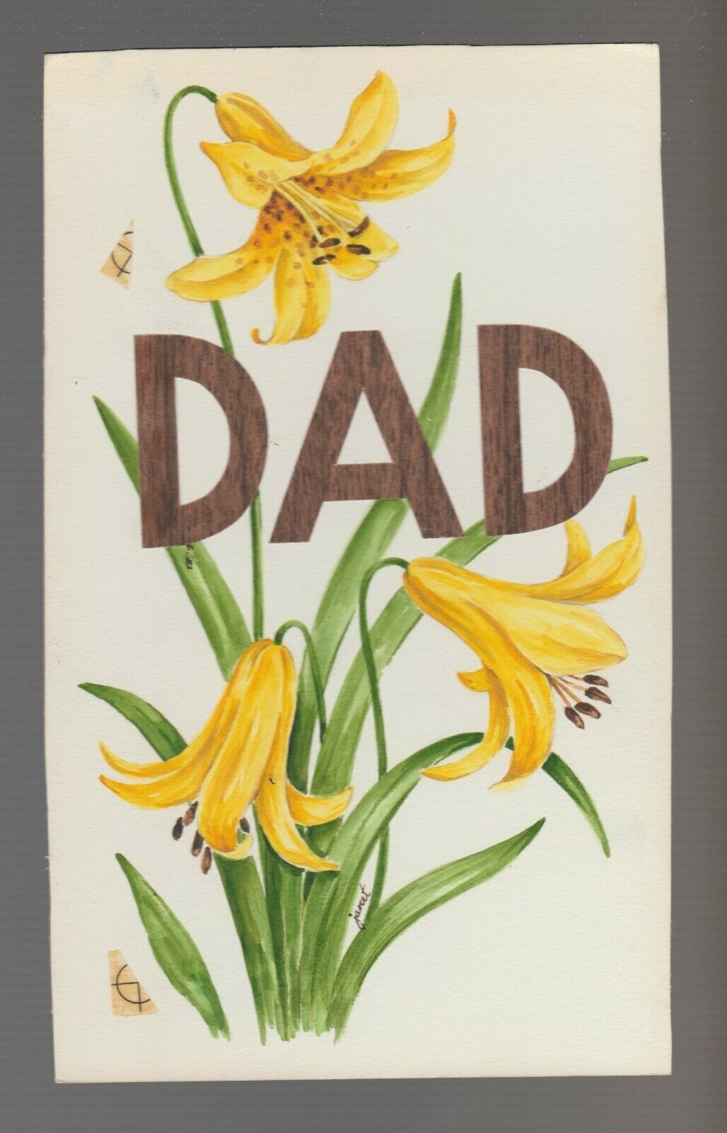 FATHERS DAY DAD Yellow Spotted Tulip Flower 5x8" Greeting Card Art # ...