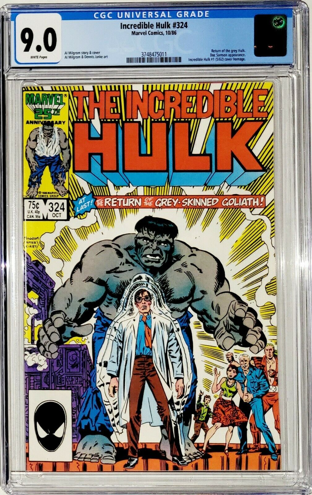 Incredible Hulk #324 CGC 9.0 (Marvel 1986) Return of Grey Hulk (Homage ...