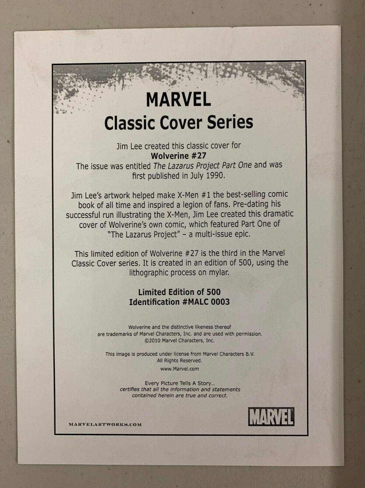 Marvel Classic Cover Series Wolverine #27 Jim Lee Print Limited Edition ...