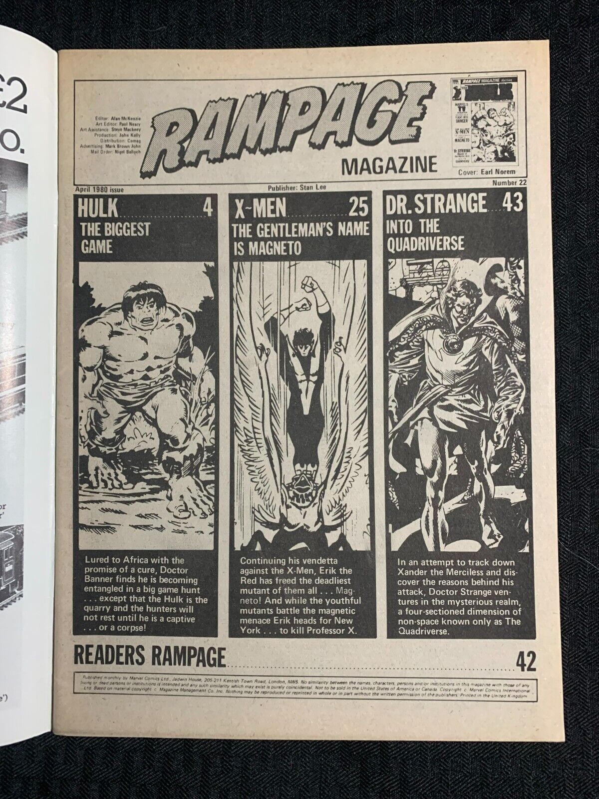 1980 HULK RAMPAGE UK Magazine #22 FN 6.0 X-Men / Doctor Strange ...