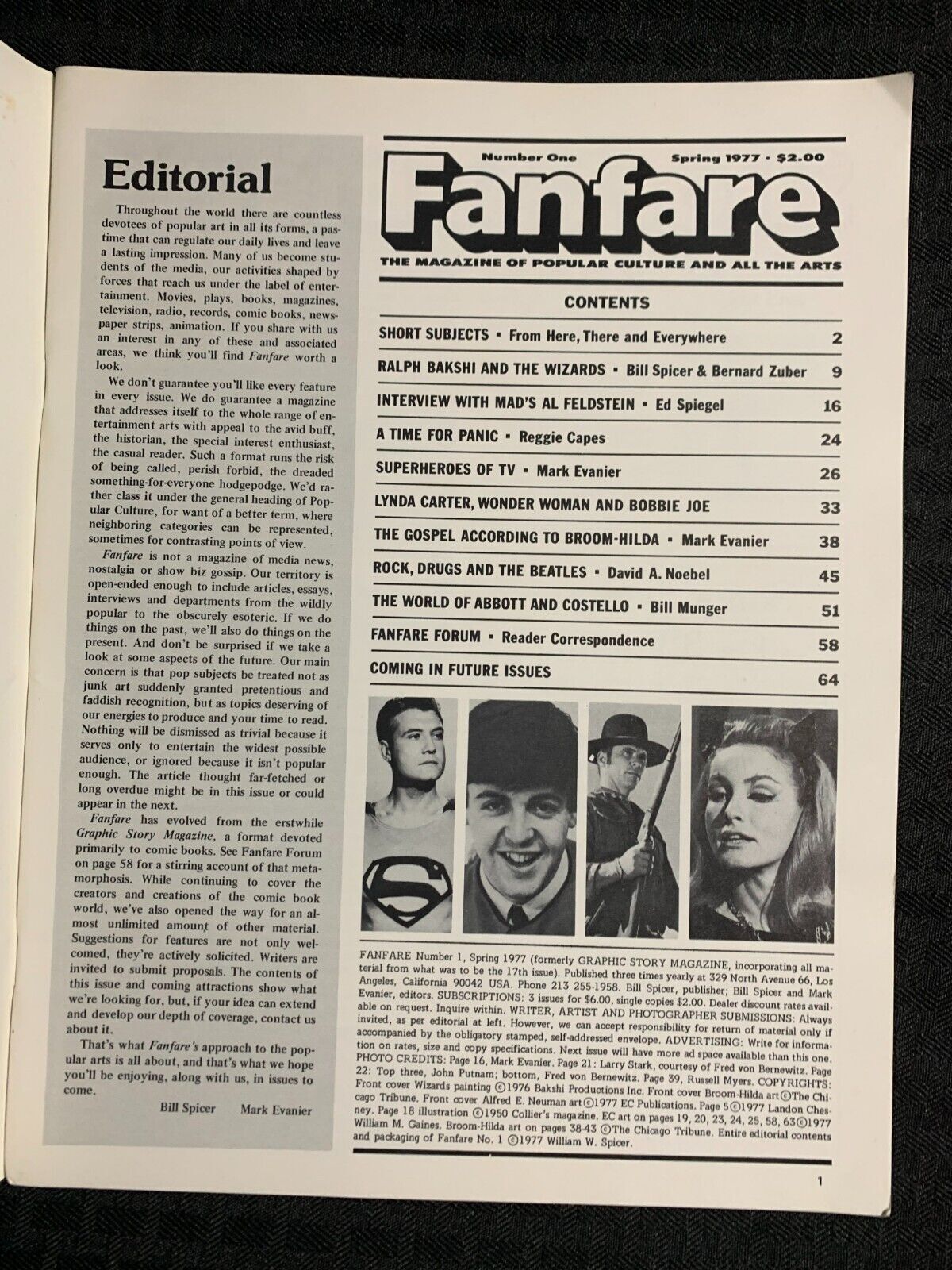 1977 FANFARE Magazine #1 FN 6.0 Beatles / Wonder Woman / TV Superheroes ...