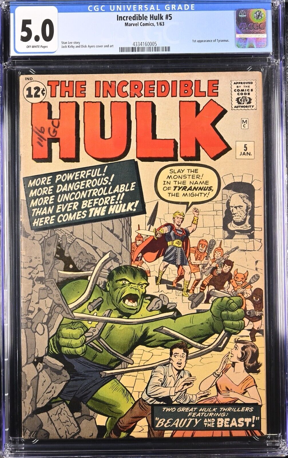 The Incredible Hulk #5 CGC 5.0 Marvel Comics 1963 1st Appearance Of ...