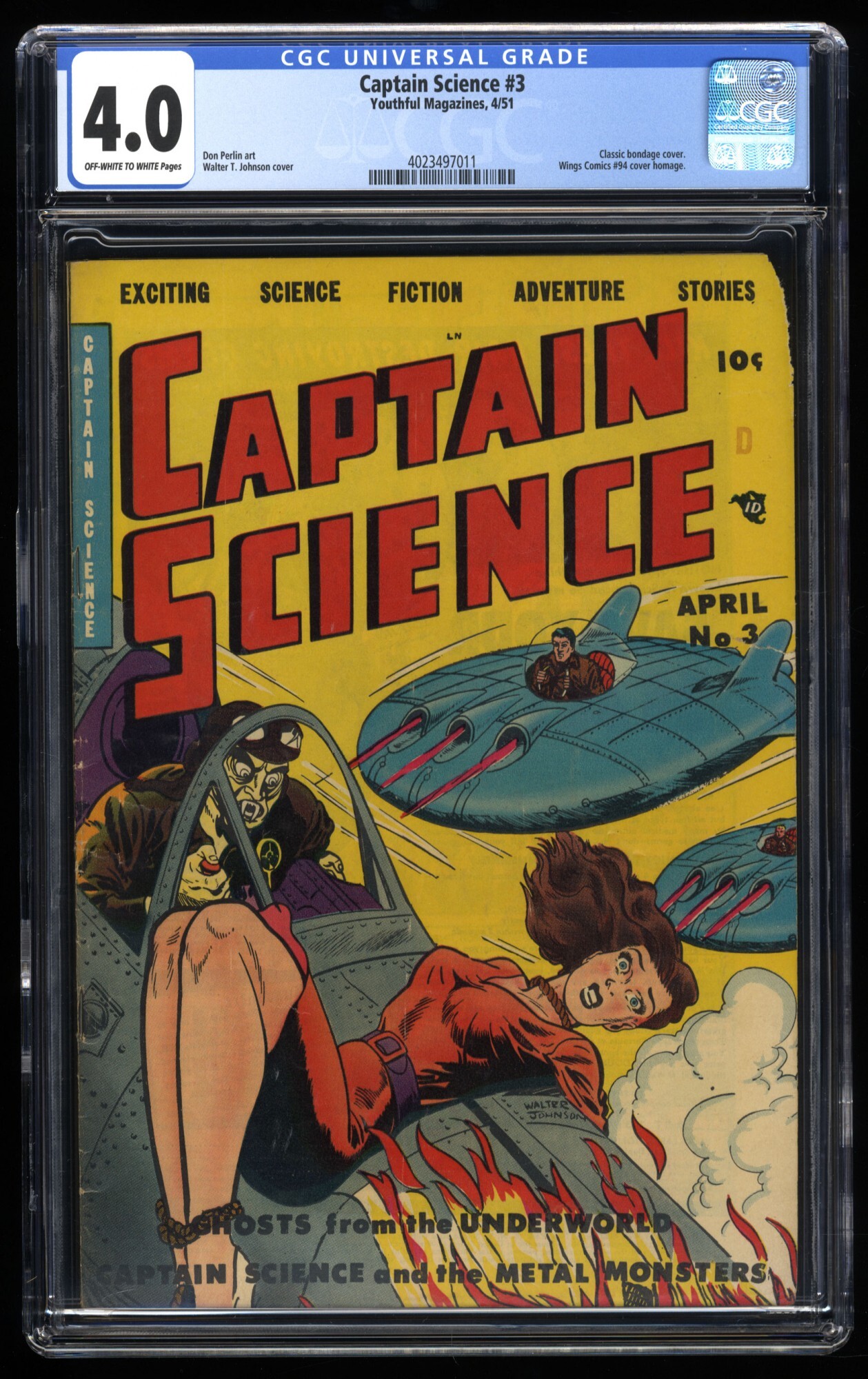 Captain Science #3 CGC VG 4.0 Classic Bondage Cover! Wings Comics #94 ...
