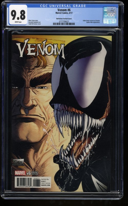 Venom #6 CGC NM/M 9.8 White Pages 1:1000 McFarlane Color Variant ...