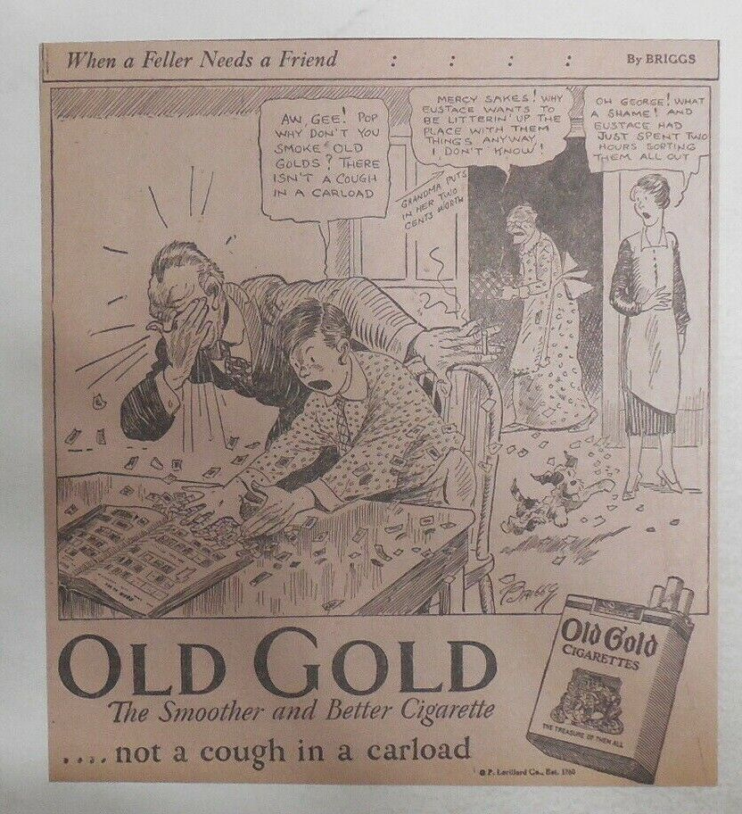 Old Gold Cigarette Ad: 3 Claire Briggs Old Gold Comic Ads 1927 Size 8 x ...