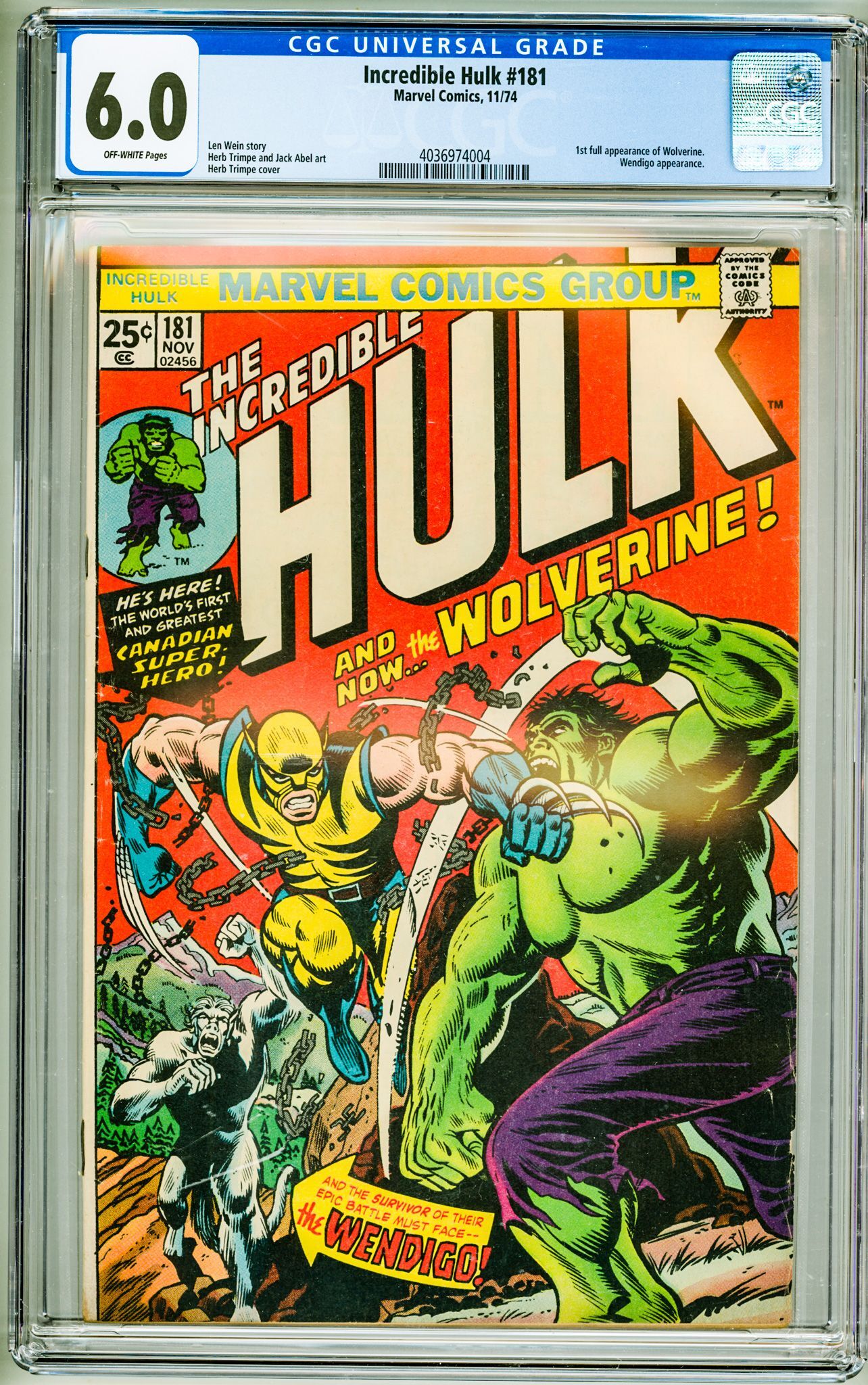 The Incredible Hulk #181 (1974) CGC 6.0! OW Pages! 1st Full App of ...