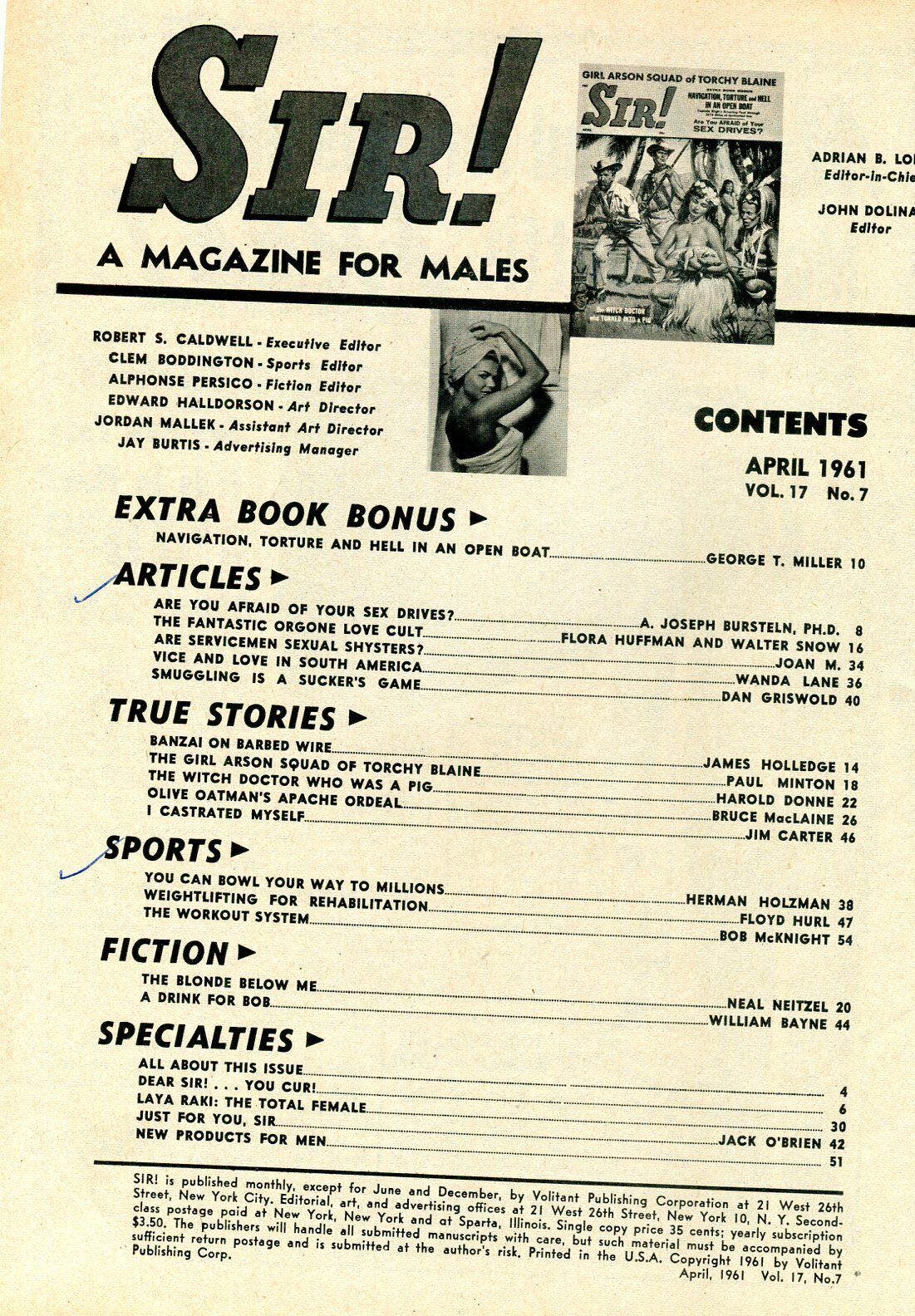 Sir! Magazine April 1961-LOVE CULTS-VICE-SMUGGLING-CASTRATION FN ...