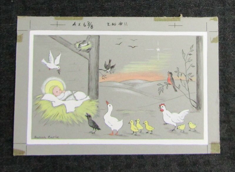 RELIGIOUS Baby Jesus w/ Birds Chick Dove Duck 7.25x5" Greeting Card Art ...