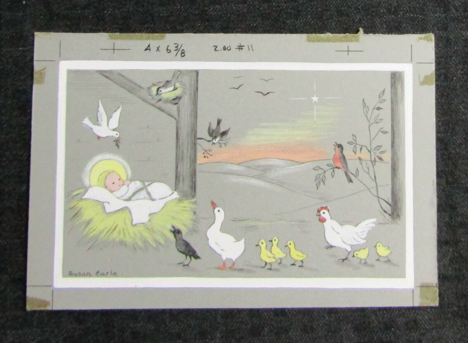 RELIGIOUS Baby Jesus w/ Birds Chick Dove Duck 7.25x5" Greeting Card Art ...
