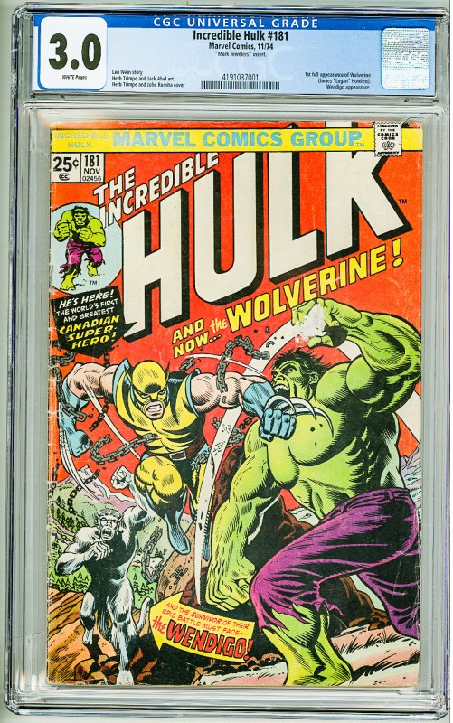 The Incredible Hulk #181 (1974) CGC 3.0! MJ insert! 1st Full App of ...