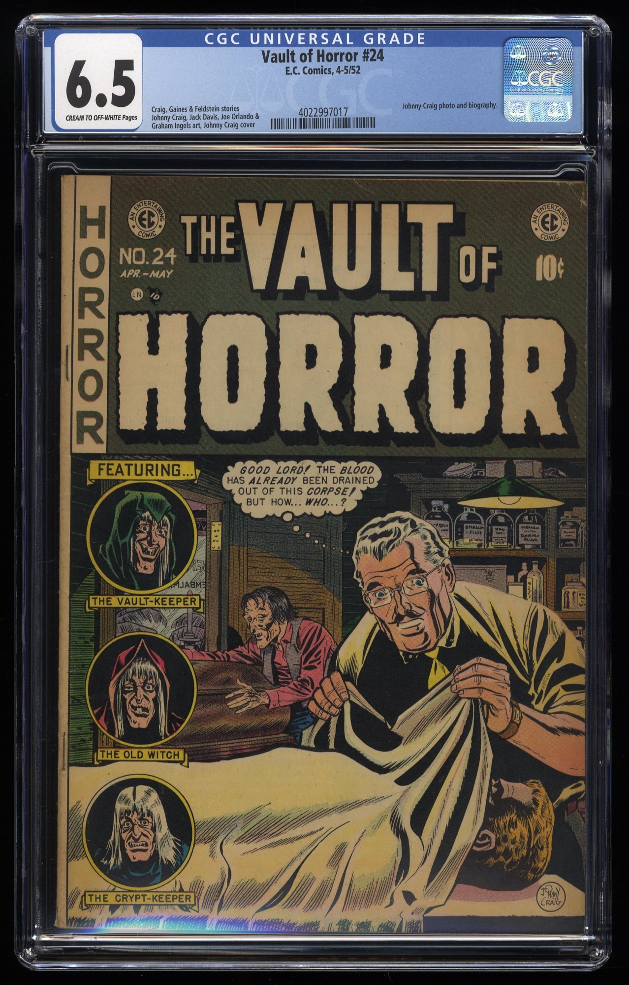 Vault of Horror #24 CGC FN+ 6.5 Cream To Off White Johnny Craig Horror ...