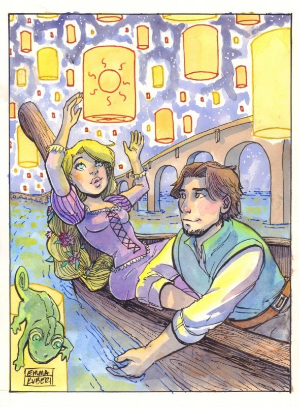 Rapunzel and Flynn Rider from Tangled on Gondola Painted Art by Emma ...
