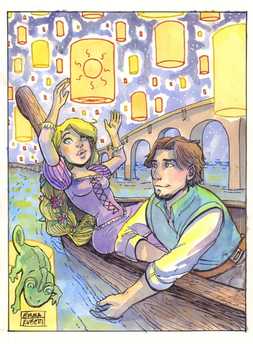 Rapunzel and Flynn Rider from Tangled on Gondola Painted Art by Emma ...