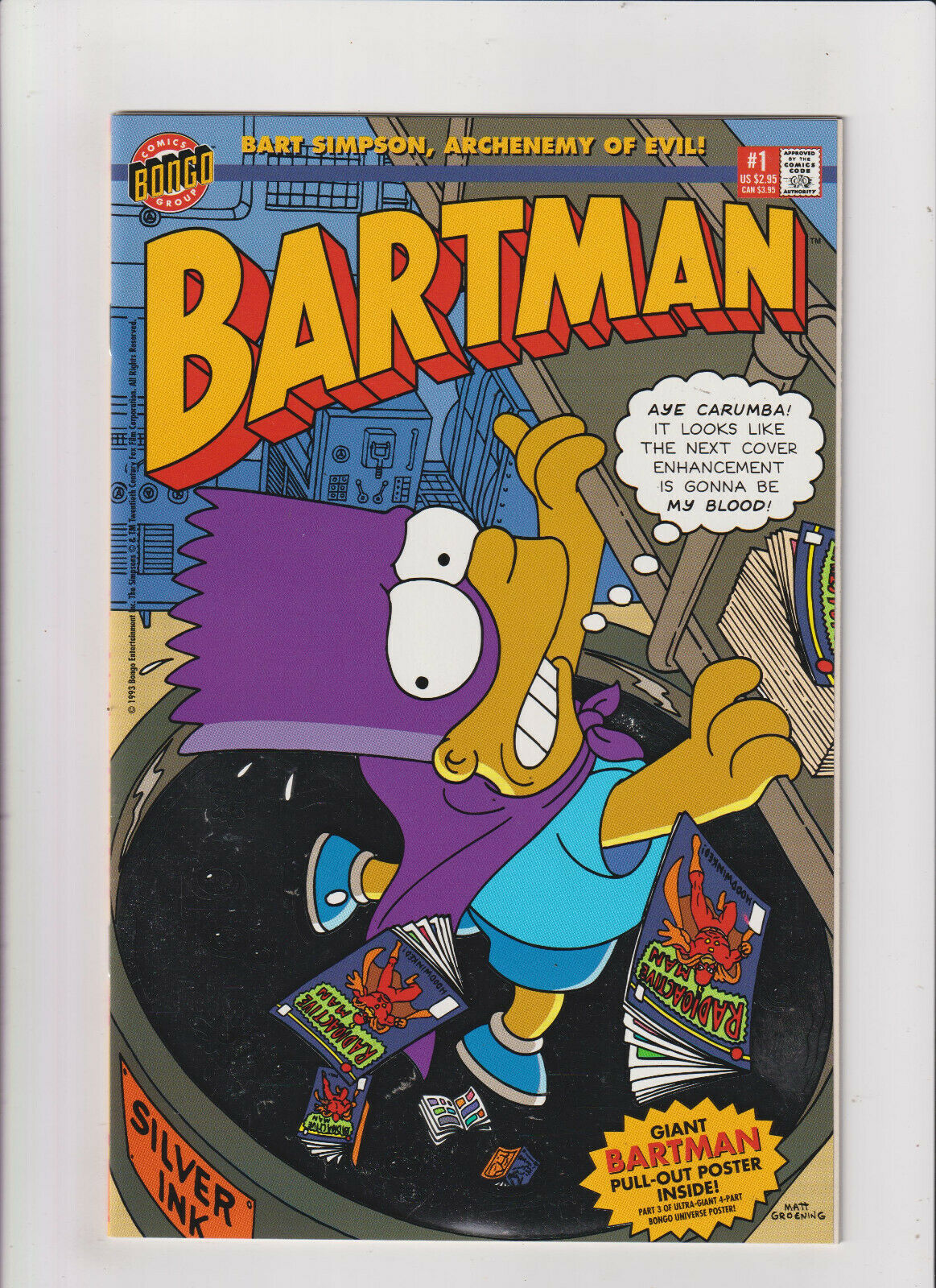Bartman #1 NM- 9.2 Bongo Comics 1993 w/ poster Simpsons,Bart,Homer ...