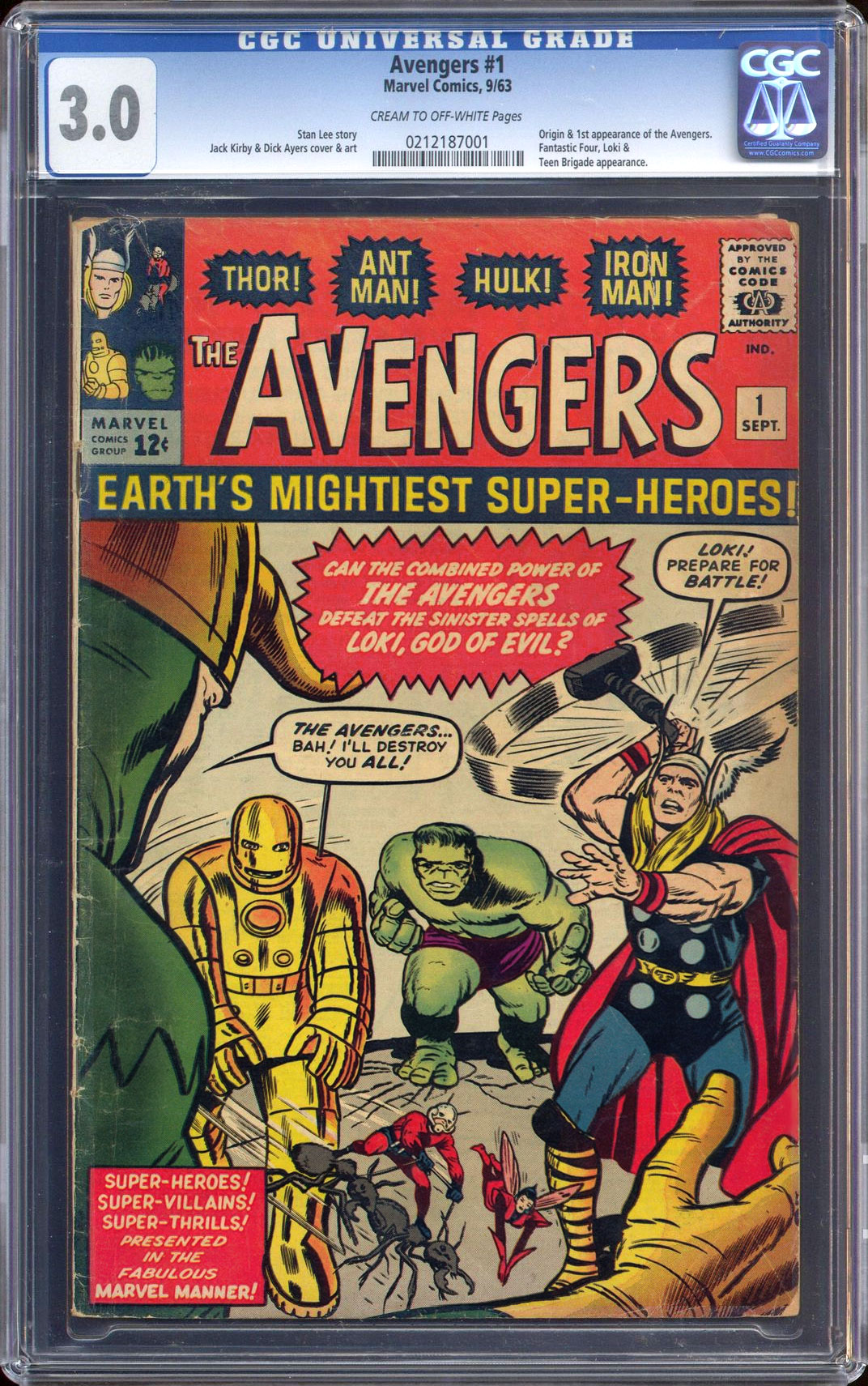 Avengers #1 CGC Graded 3.0 (1963) First Appearance of the Avengers ...