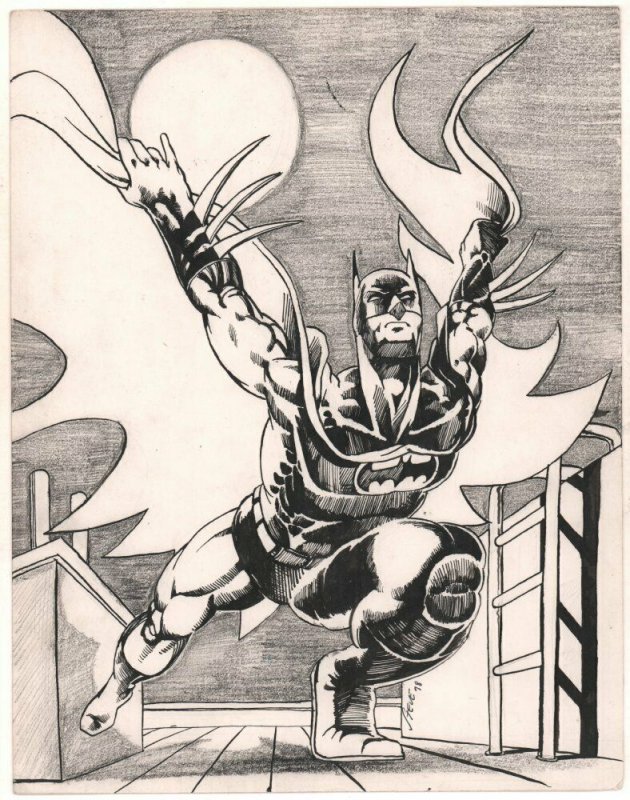 Batman on Rooftop Commission - 1978 Signed art by Steve Crooks | Comic ...