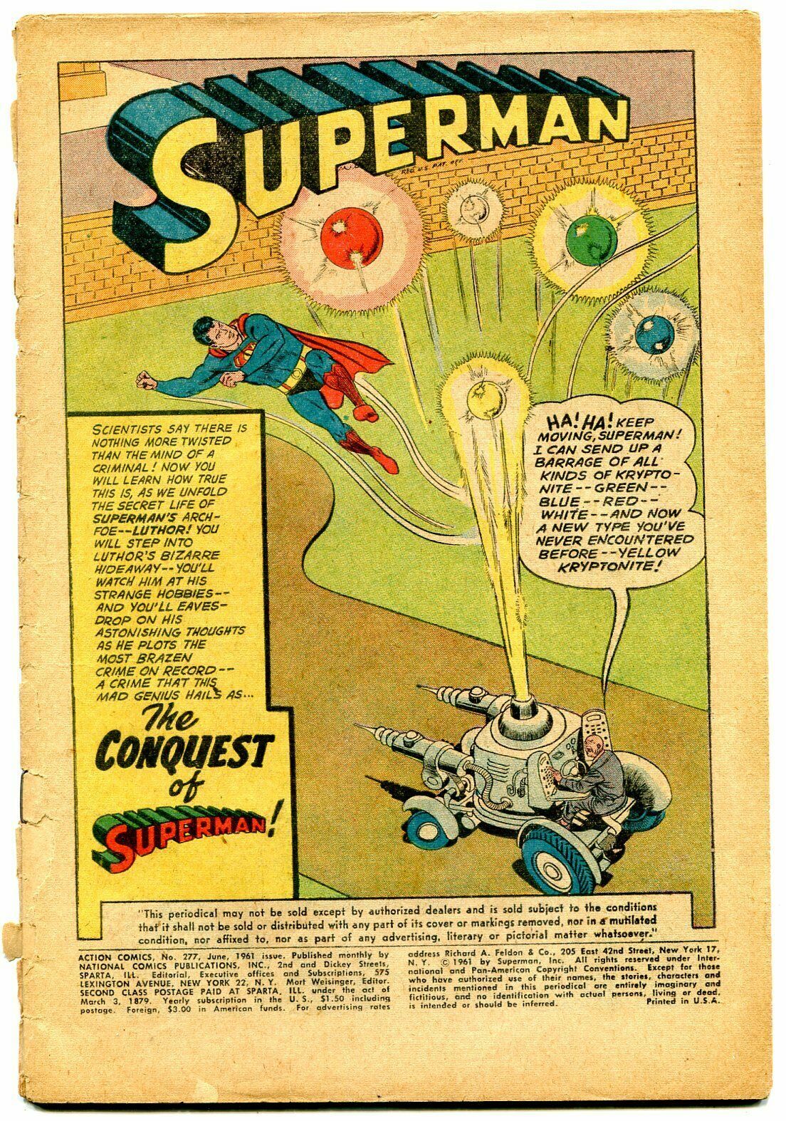 Action Comics #277 1961- Superman- Supergirl- -Coverless reading copy ...