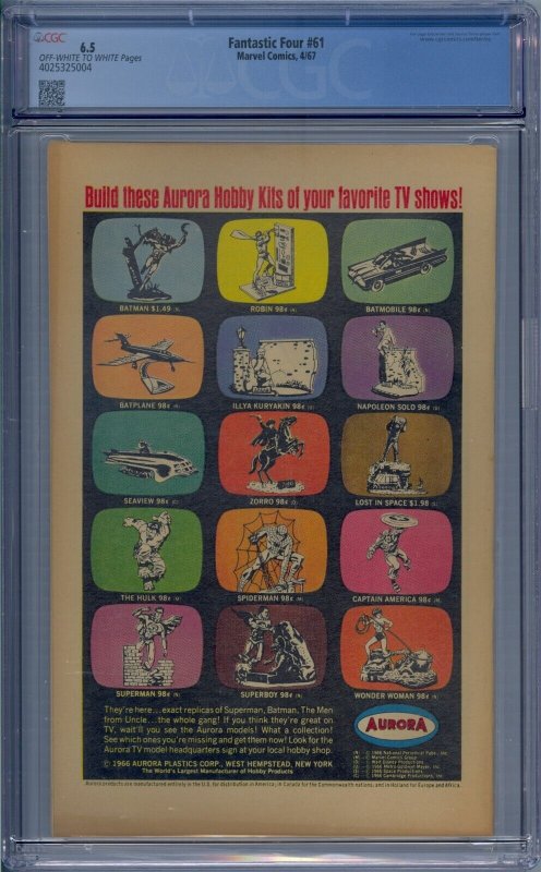 Fantastic Four #61 CGC 6.5 Silver Surfer Sandman Peter Parker Jack ...