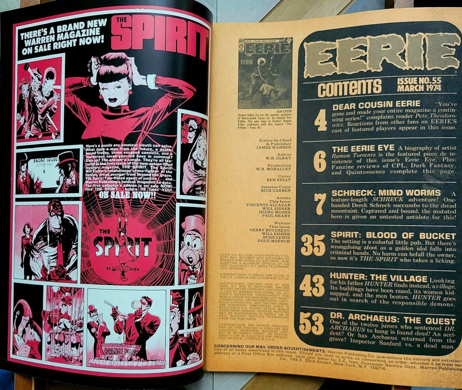 EERIE #55 VF (Warren 1974) Moench, Eisner's SPIRIT Budd Lewis + Ken ...