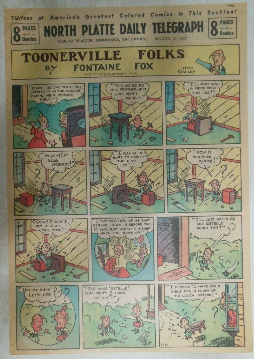 Toonerville Folks Sunday by Fontaine Fox from 3/2/1937 Tabloid Size ...