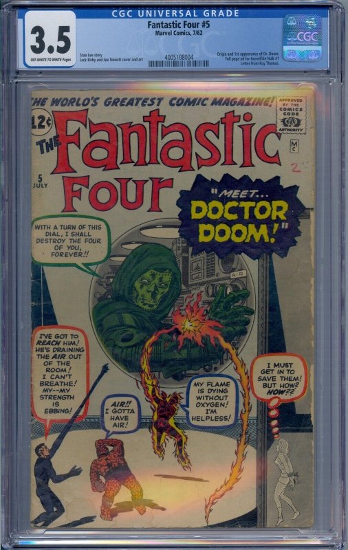 Fantastic Four #5 CGC 3.5 1st Doctor Doom Jack Kirby 8004 | Comic Books ...