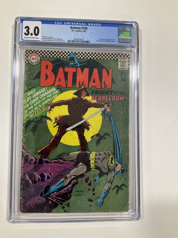 Batman 189 CGC 3.0 OW/W Pages 1st Silver AGE Scarecrow DC Comics 1967 ...