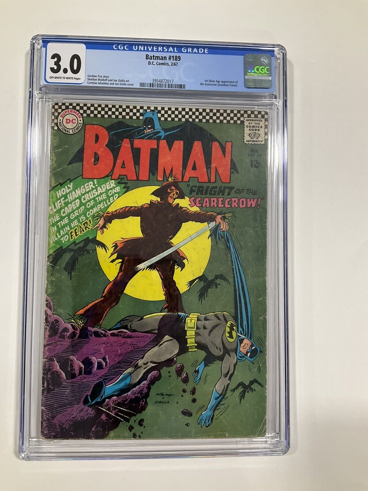 Batman 189 CGC 3.0 OW/W Pages 1st Silver AGE Scarecrow DC Comics 1967 ...